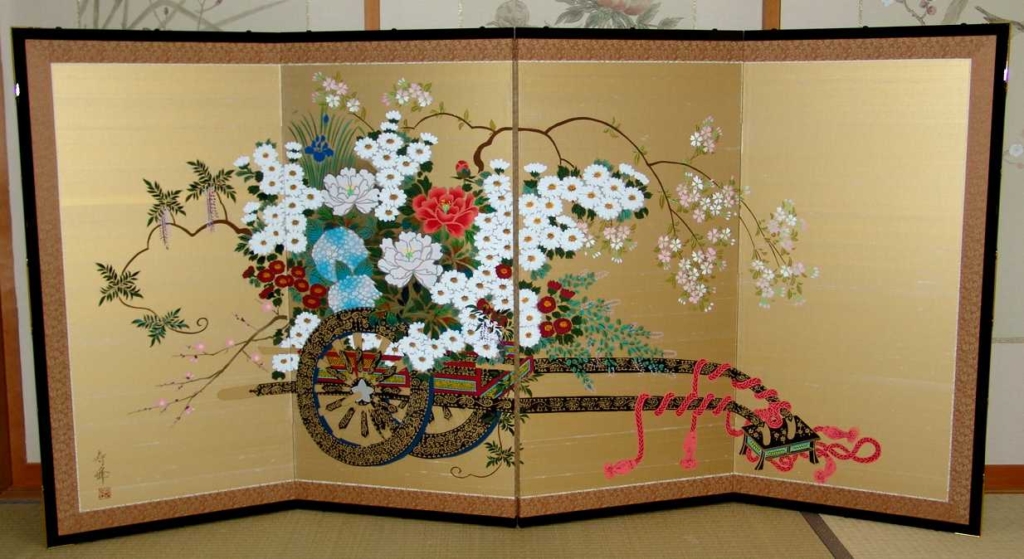 Japanese Gold Painting folding Screen / byobu shop Mikoshiba