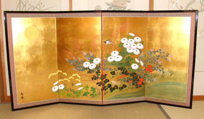 Japanese Gold Painting folding Screen / byobu shop Mikoshiba